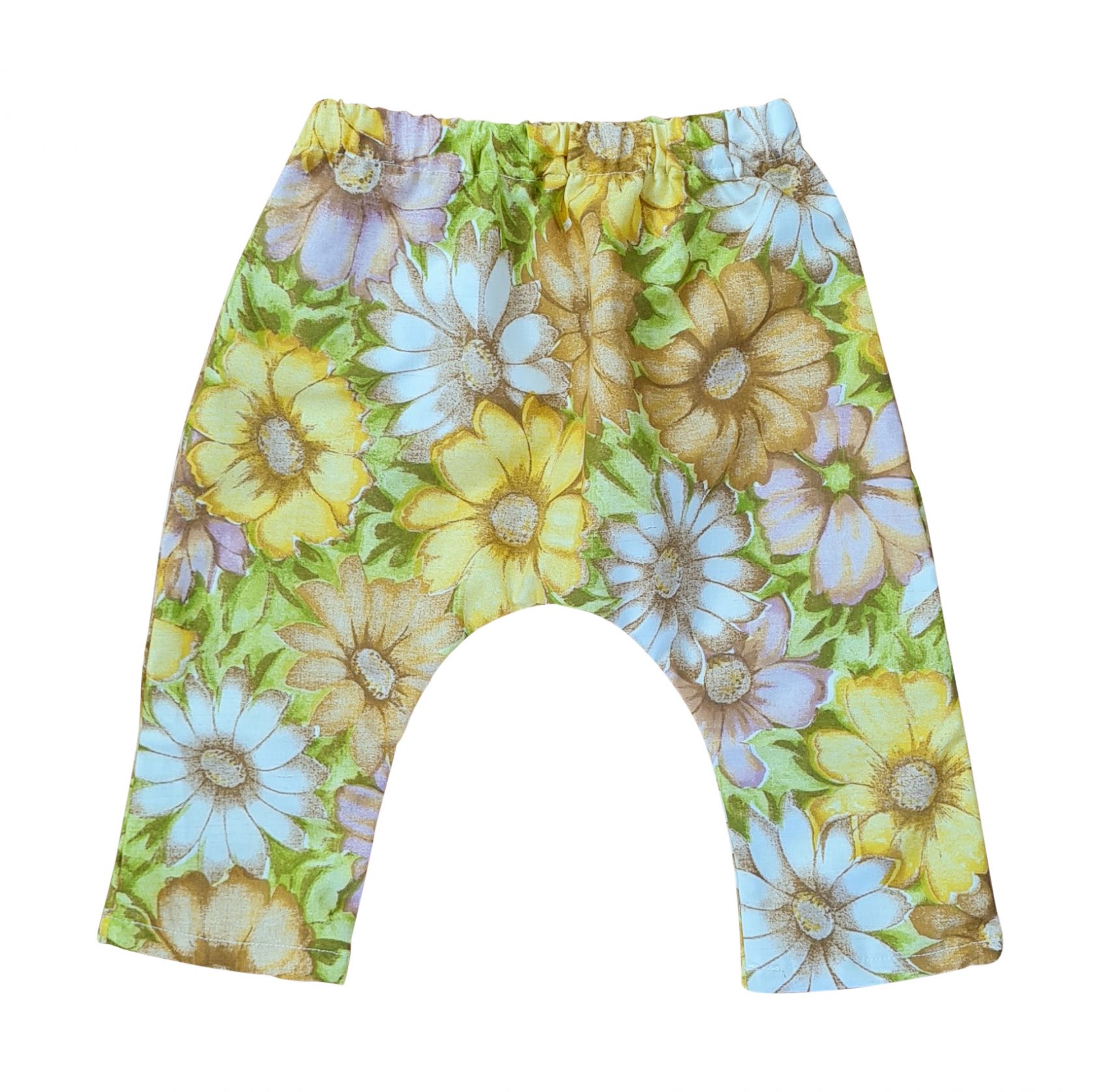 YELLOW VINTAGE FABRIC FLOWER HAREM PANTS