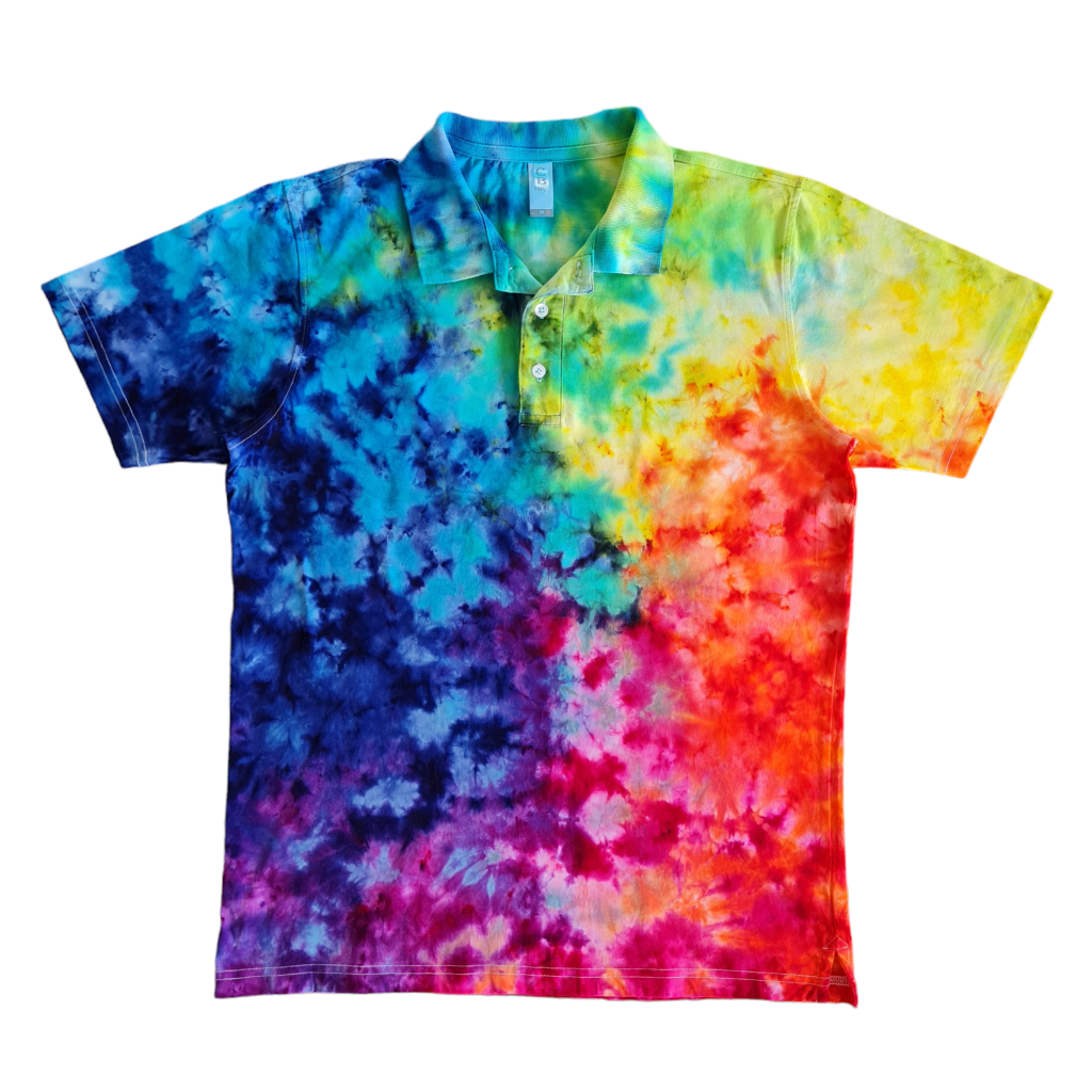 ADULTS ICY MOTTLED RAINBOW POLO T-SHIRTS
